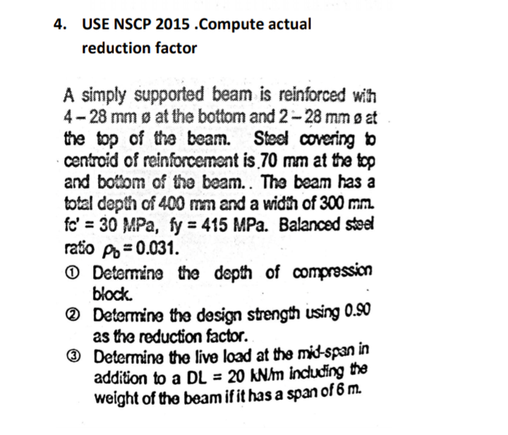 Solved 4. USE NSCP 2015 .Compute actual reduction factor A | Chegg.com