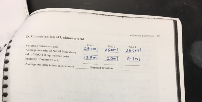 Laboratory Experiments 337 D. Concentration of | Chegg.com