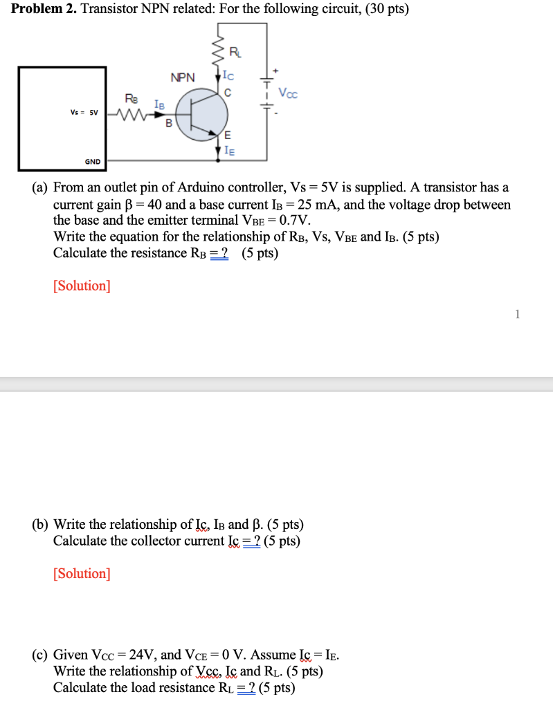 Problem 2. Transistor NPN related: For the following | Chegg.com