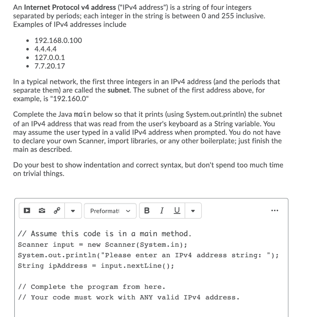 Solved An Internet Protocol v4 address ("IPv4 address") is a | Chegg.com