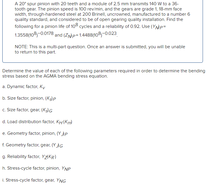 Solved A 20° spur pinion with 20 teeth and a module of 2.5 | Chegg.com