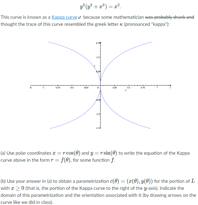 Solved y?(y2 + x) = x? This curve is known as a Kappa curve | Chegg.com