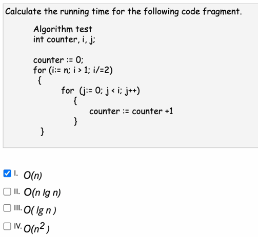 Solved alculate the running time for the following code | Chegg.com