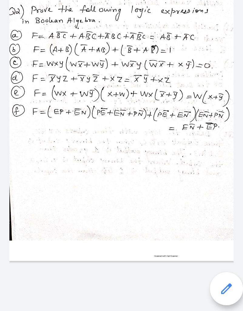 Solved in Boolean Al la b Q2) Prove the following logic | Chegg.com