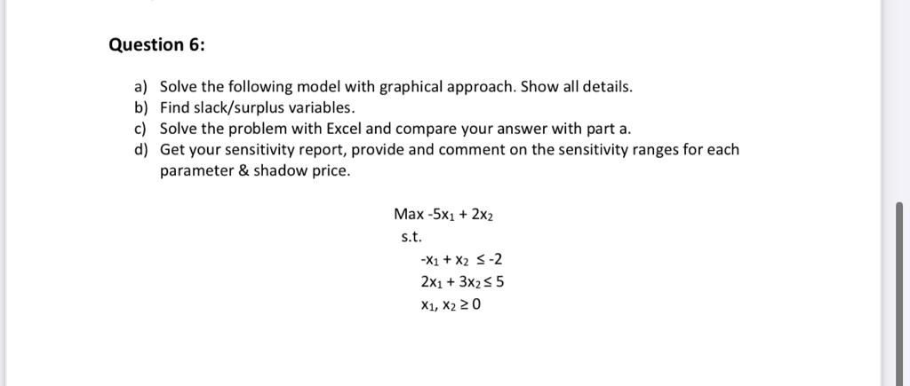 a) Solve the following model with graphical approach. | Chegg.com