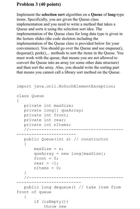 Solved Problem 3 (40 points) Implement the selection sort | Chegg.com