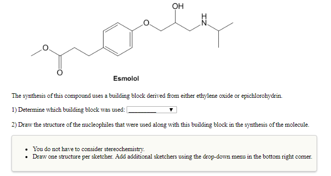 Solved Esmolol. The synthesis of this compound uses a | Chegg.com