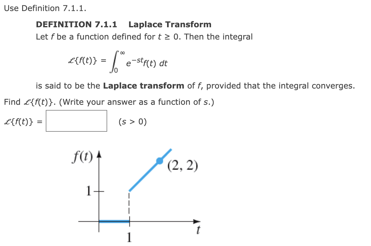 Solved DEFINITION 7.1.1 Laplace Transform Let f be a | Chegg.com