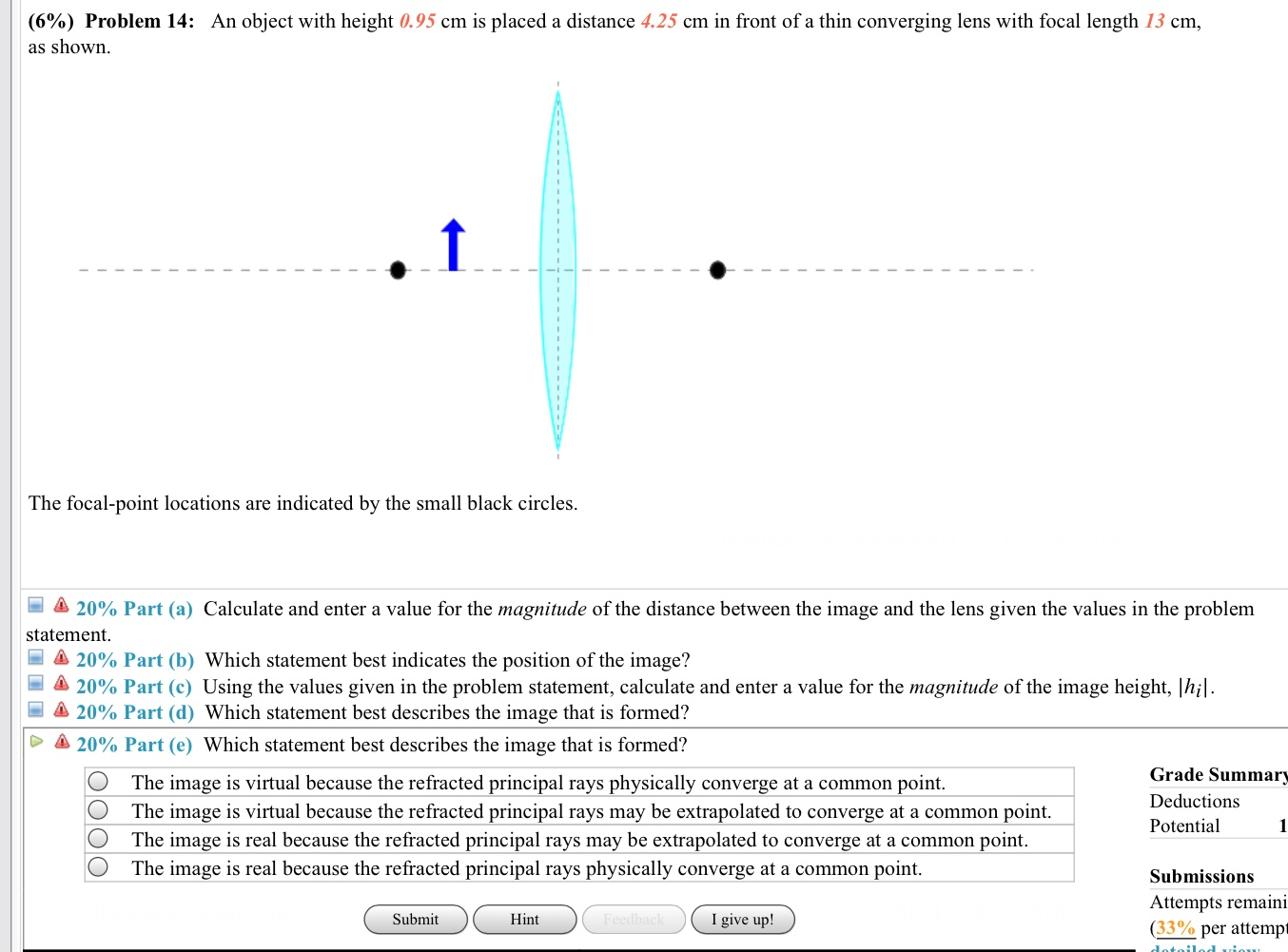 Solved (6%) Problem 14: An object with height 0.95 cm is | Chegg.com