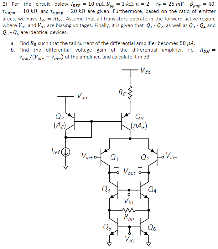 Solved 2) For the circuit below, IRef 10 mA, Rpp = 1 kN, n = | Chegg.com
