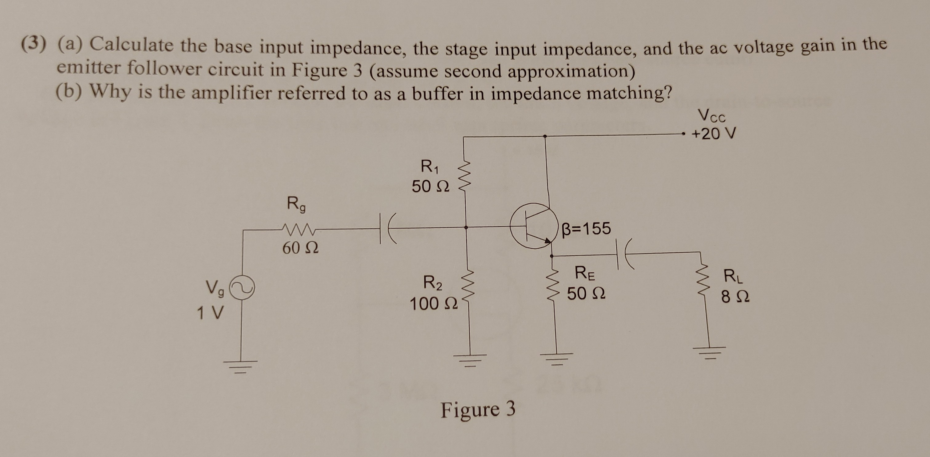Solved (3) (a) Calculate the base input impedance, the stage | Chegg.com