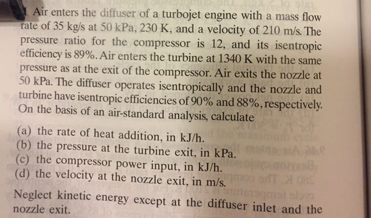 Solved Air enters the diffuser of a turbojet engine with a | Chegg.com