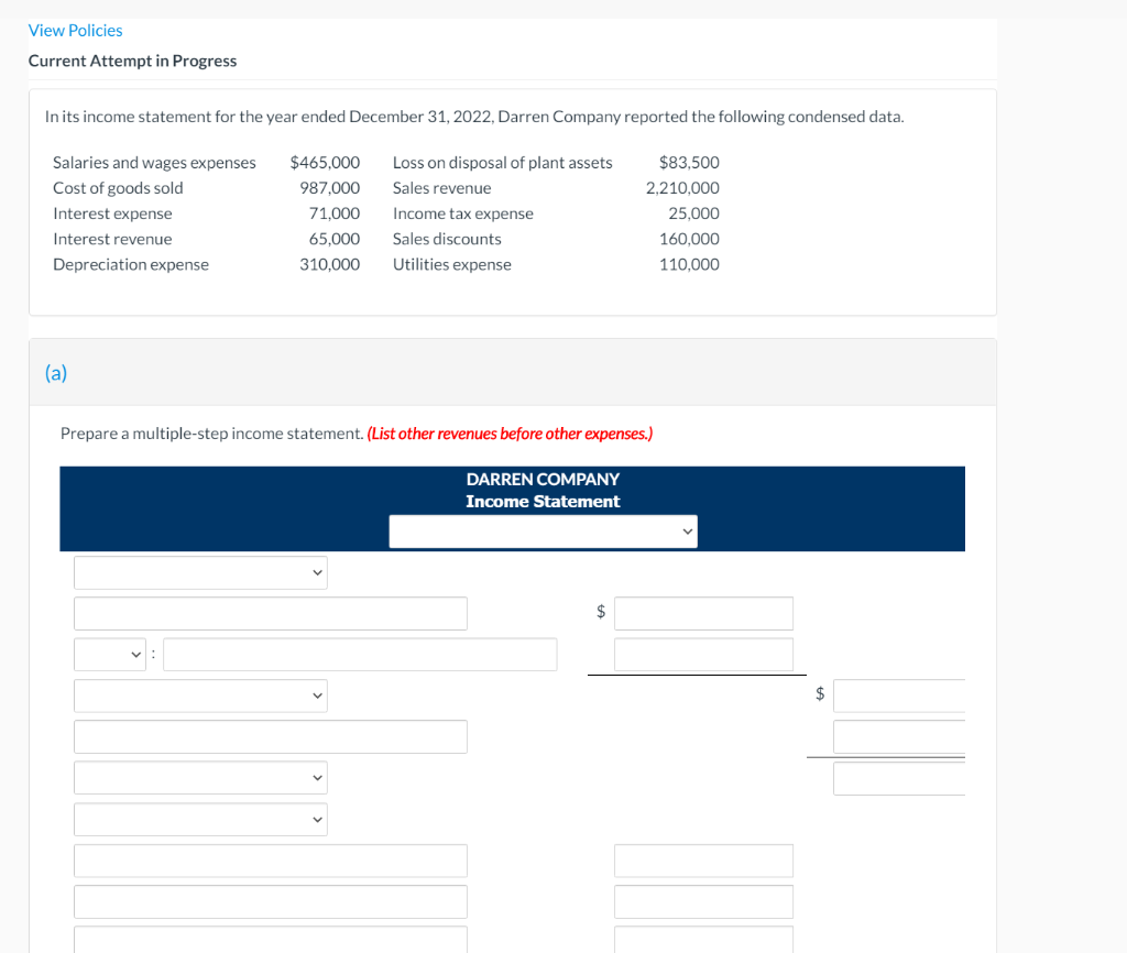 Solved View Policies Current Attempt in Progress In its | Chegg.com