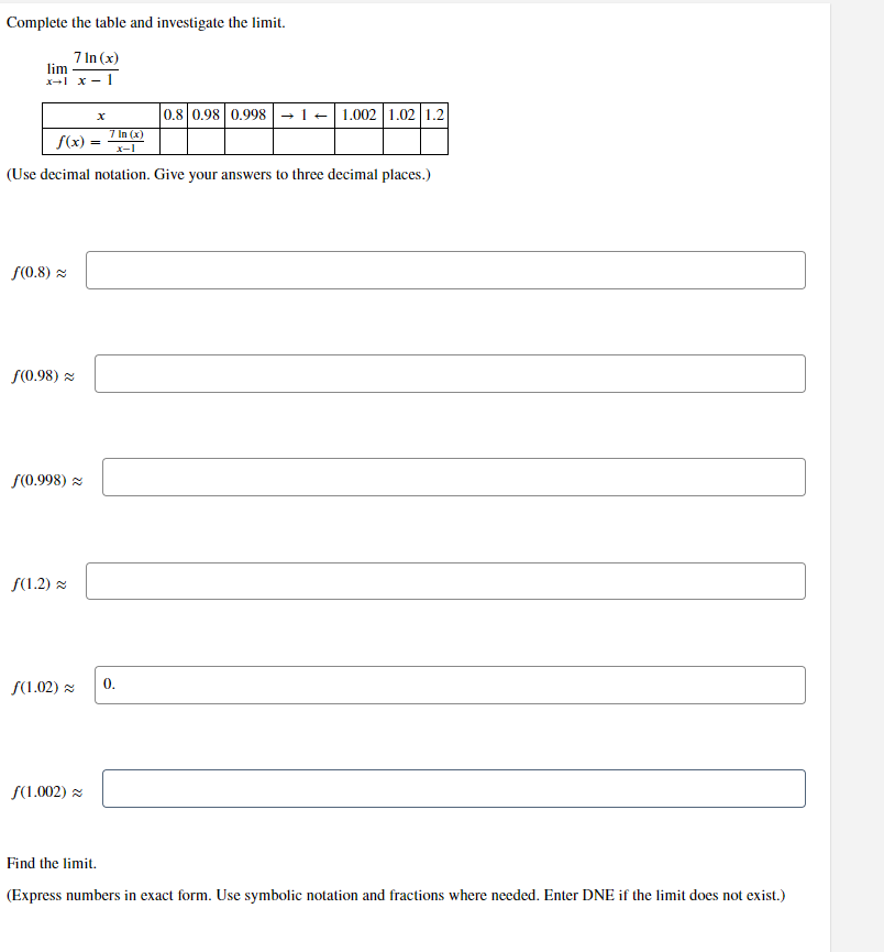 Solved Complete the table and investigate the limit. | Chegg.com