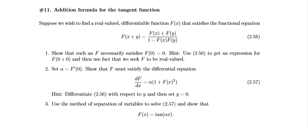 Solved #11. Addition formula for the tangent function | Chegg.com
