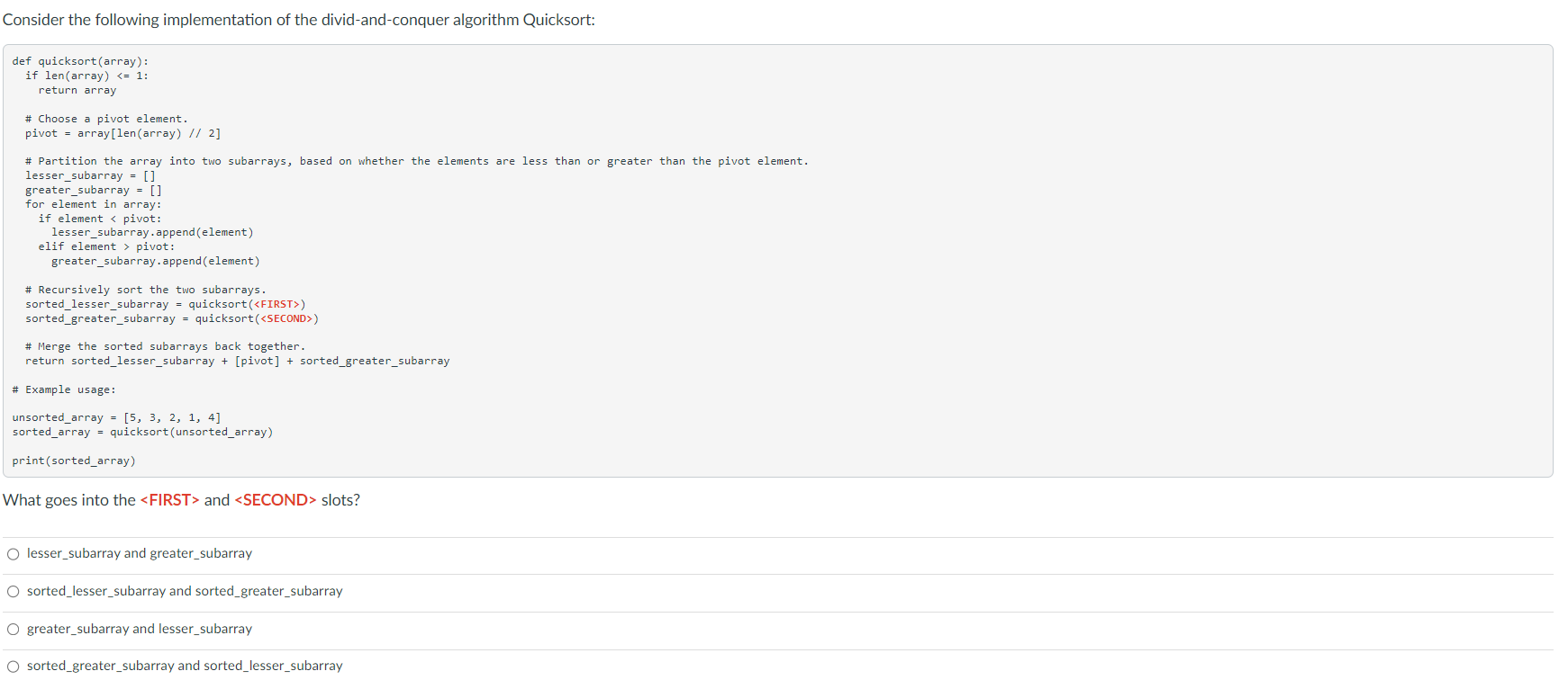 Solved def quicksort(array): if len(array) Solved def quicksort(array): if len(array)