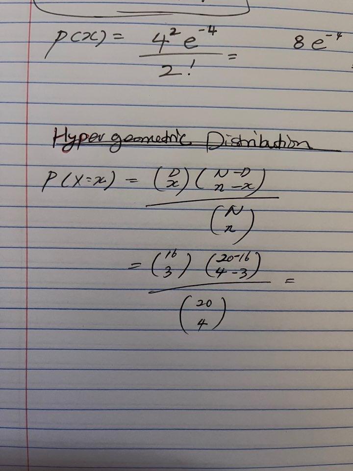 Solved P(x)=2!42e−4=8e Hyper geometric Distribution | Chegg.com