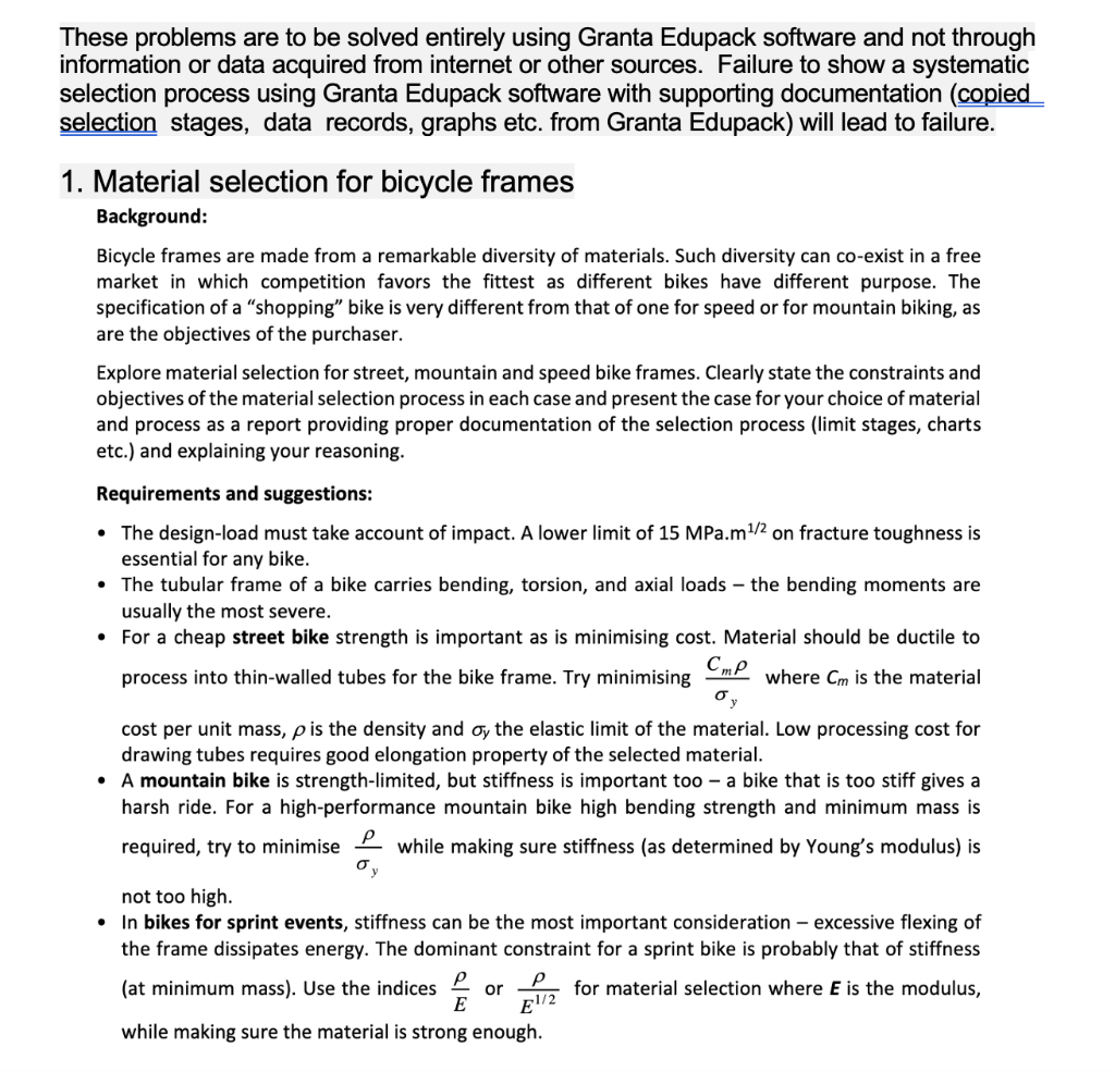 These problems are to be solved entirely using Granta | Chegg.com