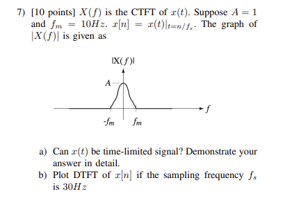 Solved [10 ﻿points] x(f) ﻿is the CTFT of x(t). ﻿Suppose | Chegg.com