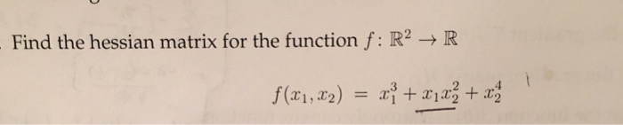 Solved Find the hessian matrix for the function f: R2 → R | Chegg.com
