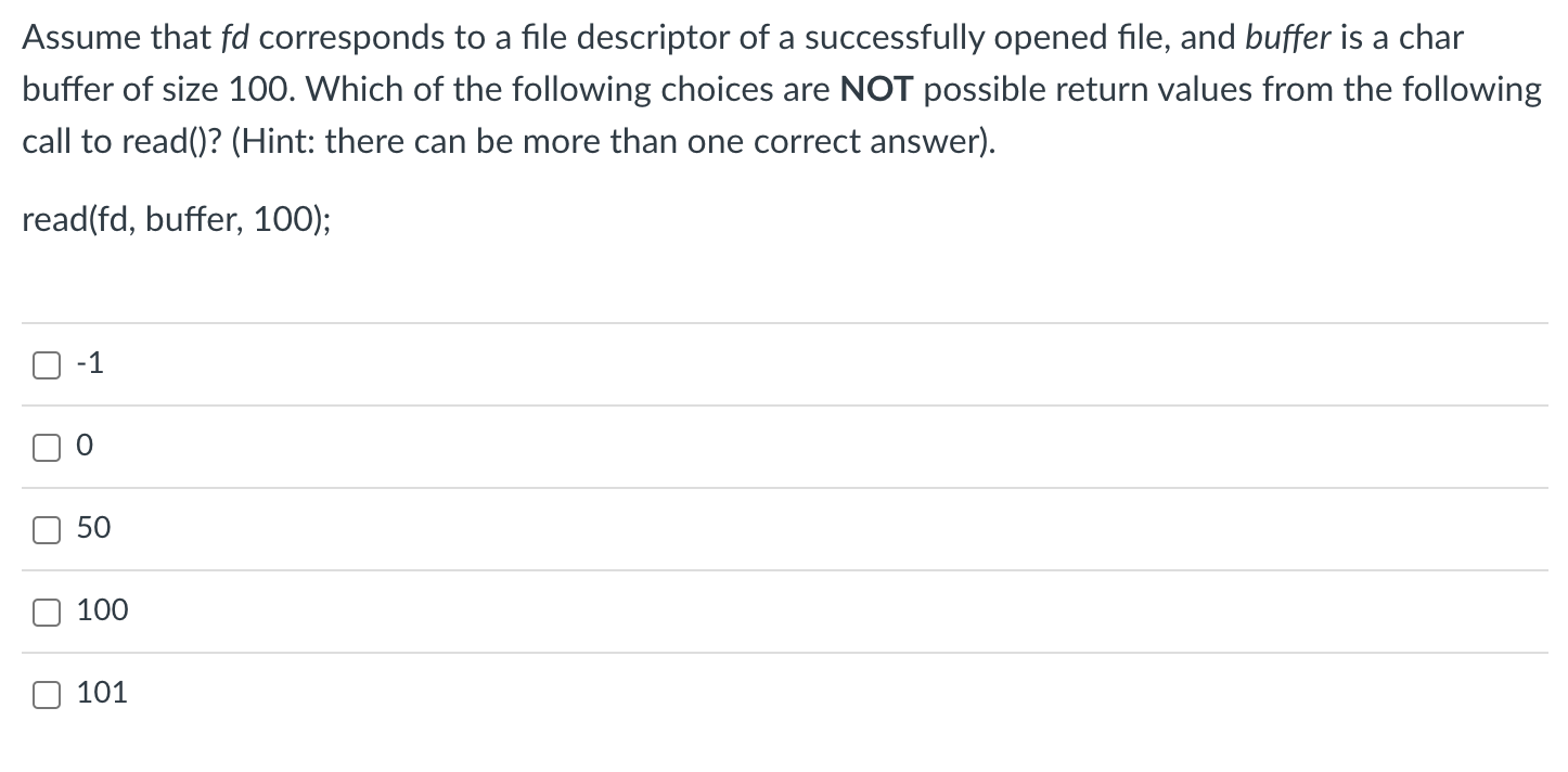 Solved Assume that fd corresponds to a file descriptor of a | Chegg.com
