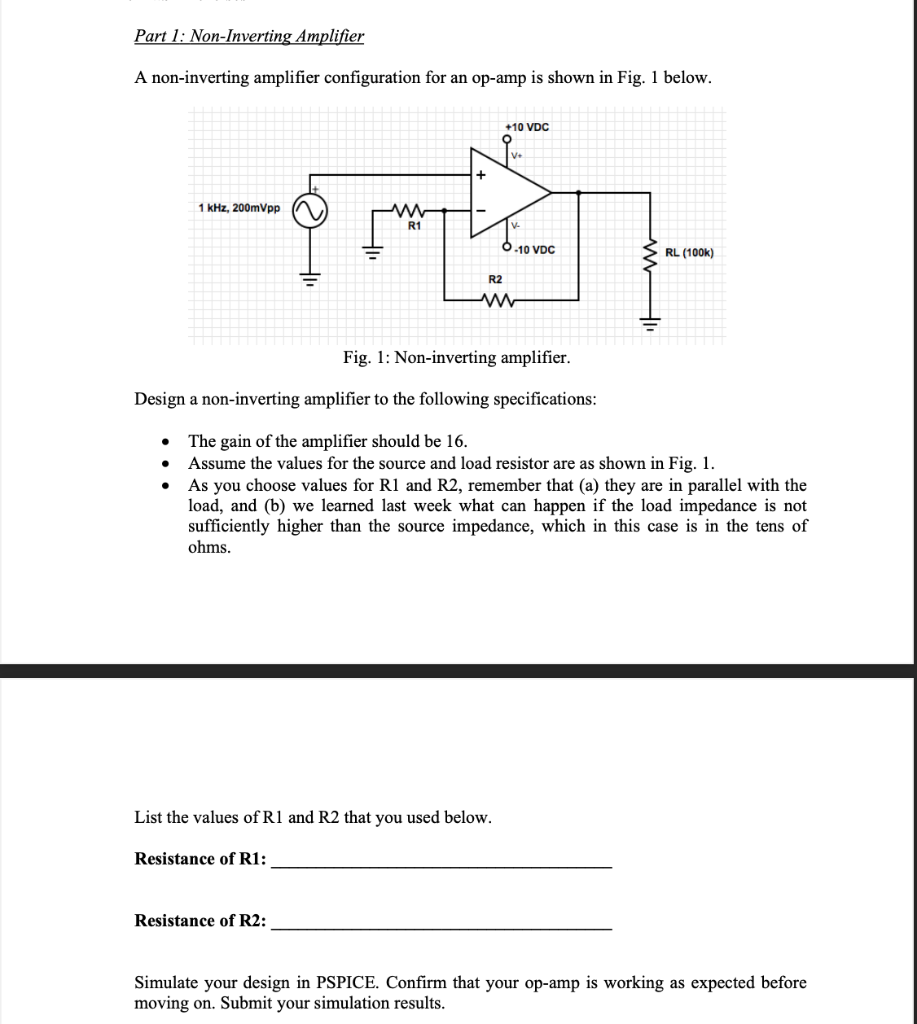 Part 1: Non-Inverting Amplifier A non-inverting | Chegg.com