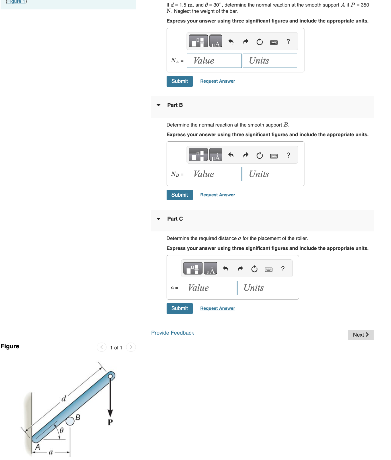 Solved If d=1.5m, ﻿and θ=30°, ﻿determine the normal reaction | Chegg.com