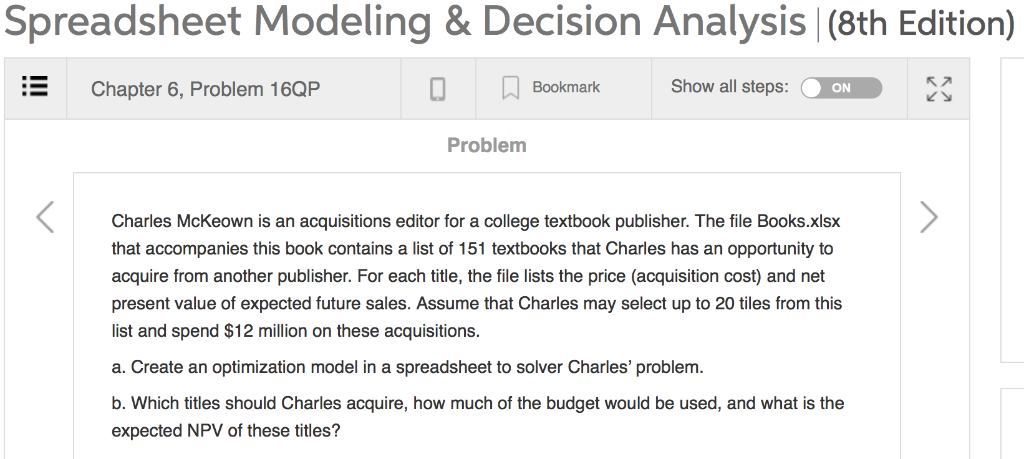 Spreadsheet Modeling & Decision Analysis |(8th | Chegg.com
