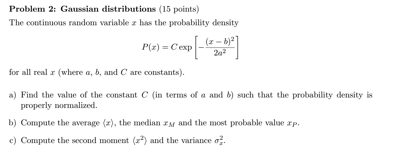 Solved Problem 2: Gaussian distributions (15 points) The | Chegg.com