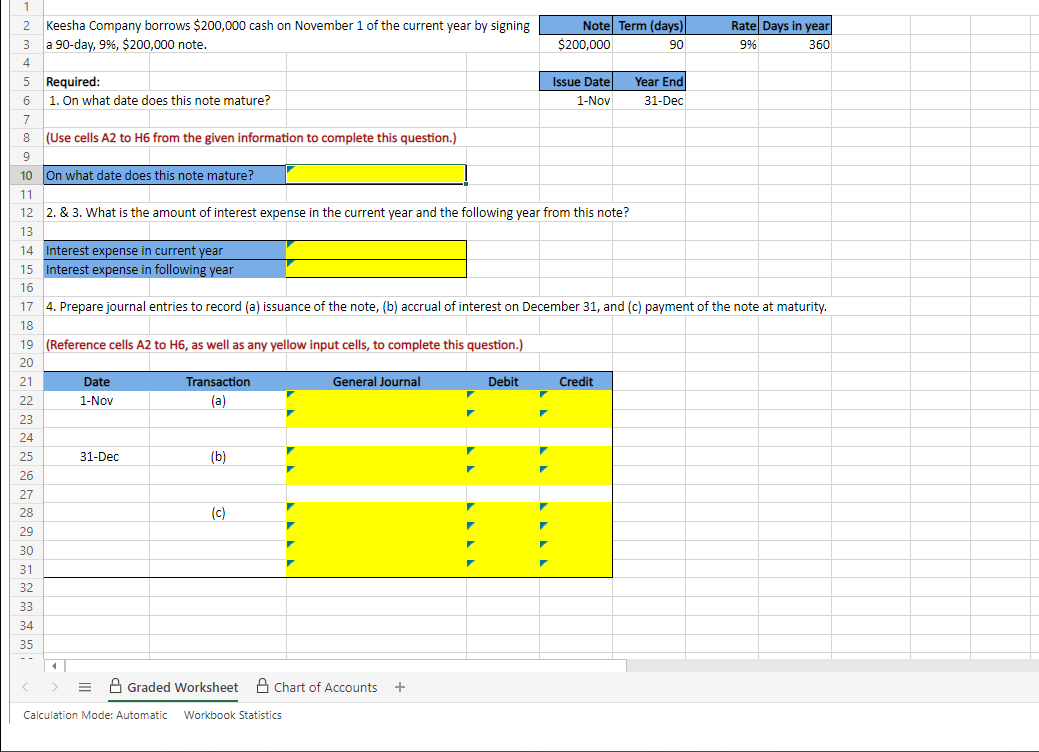 Solved Calculation Mode: Automatic Workbook Statistics | Chegg.com
