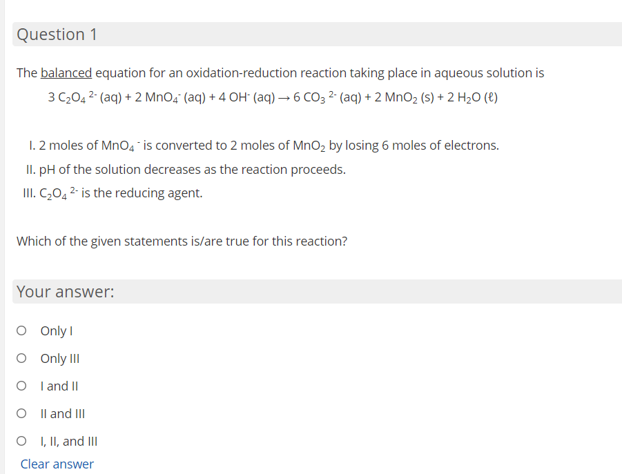 Solved Question 1 The balanced equation for an | Chegg.com