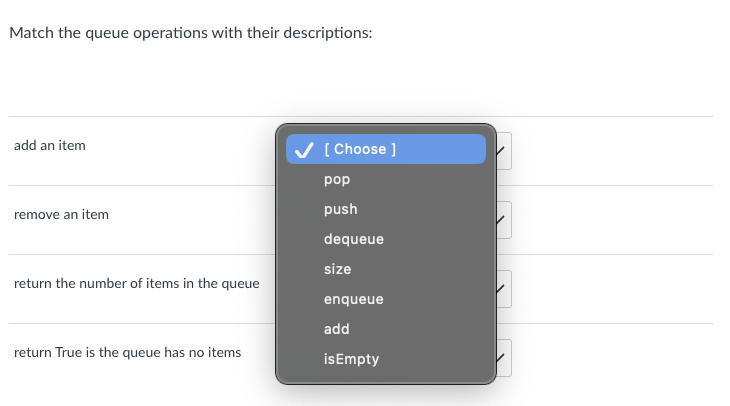 Solved Match the queue operations with their descriptions: | Chegg.com