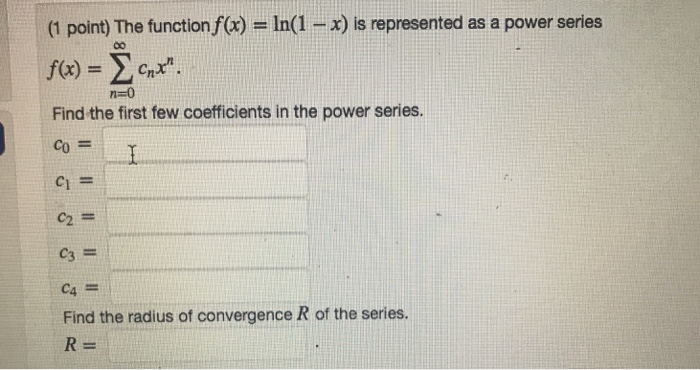 Solved (1 point) The functionf(x) = ln(1-x) is represented | Chegg.com