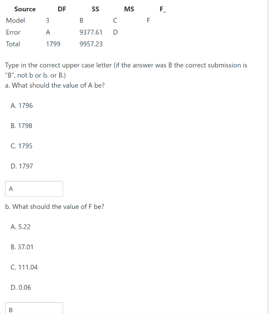 Solved Type in the correct upper case letter (if the answer | Chegg.com