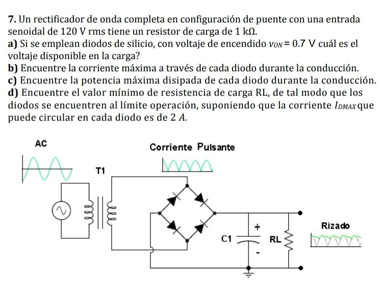 Solved Full wave rectifier with Vrms=120V charge resistor | Chegg.com
