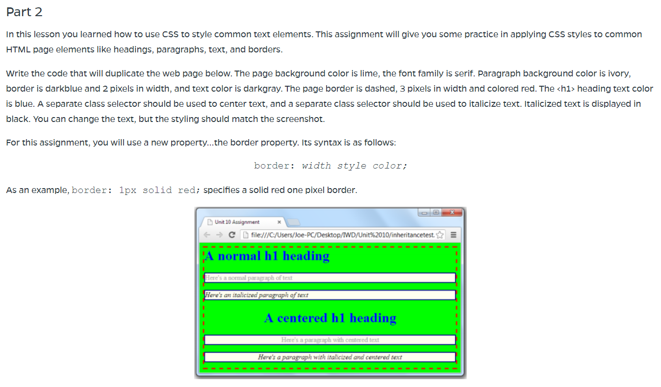Solved Part 2 In this lesson you learned how to use css to | Chegg.com