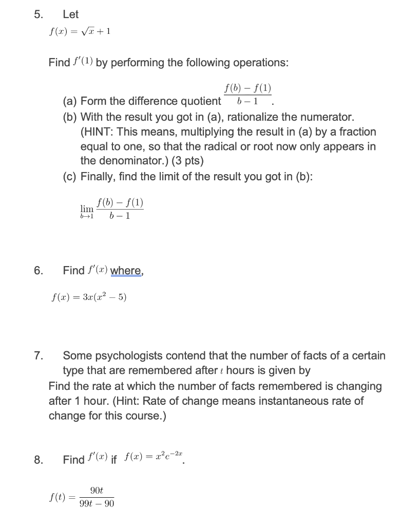 Solved f(x)=x+1 Find f′(1) by performing the following | Chegg.com