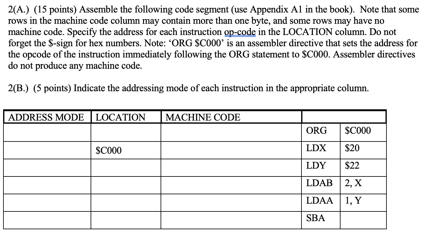 Solved 2(A.) (15 points) Assemble the following code segment | Chegg.com