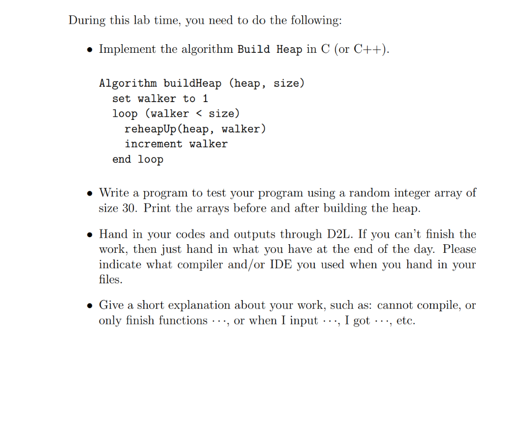 Solved During this lab time, you need to do the following: • | Chegg.com