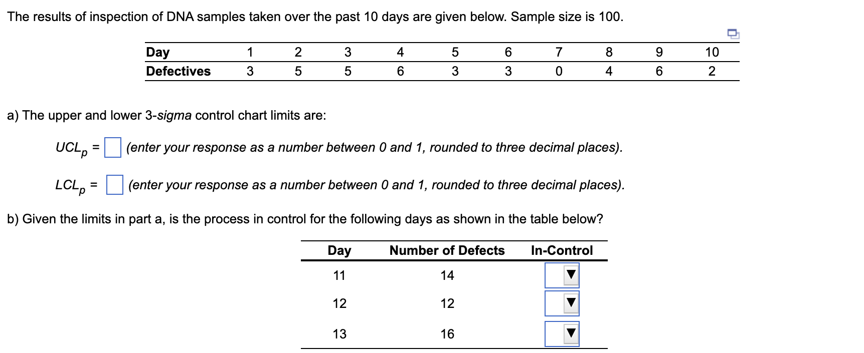 Solved a) The upper and lower 3-sigma control chart limits | Chegg.com