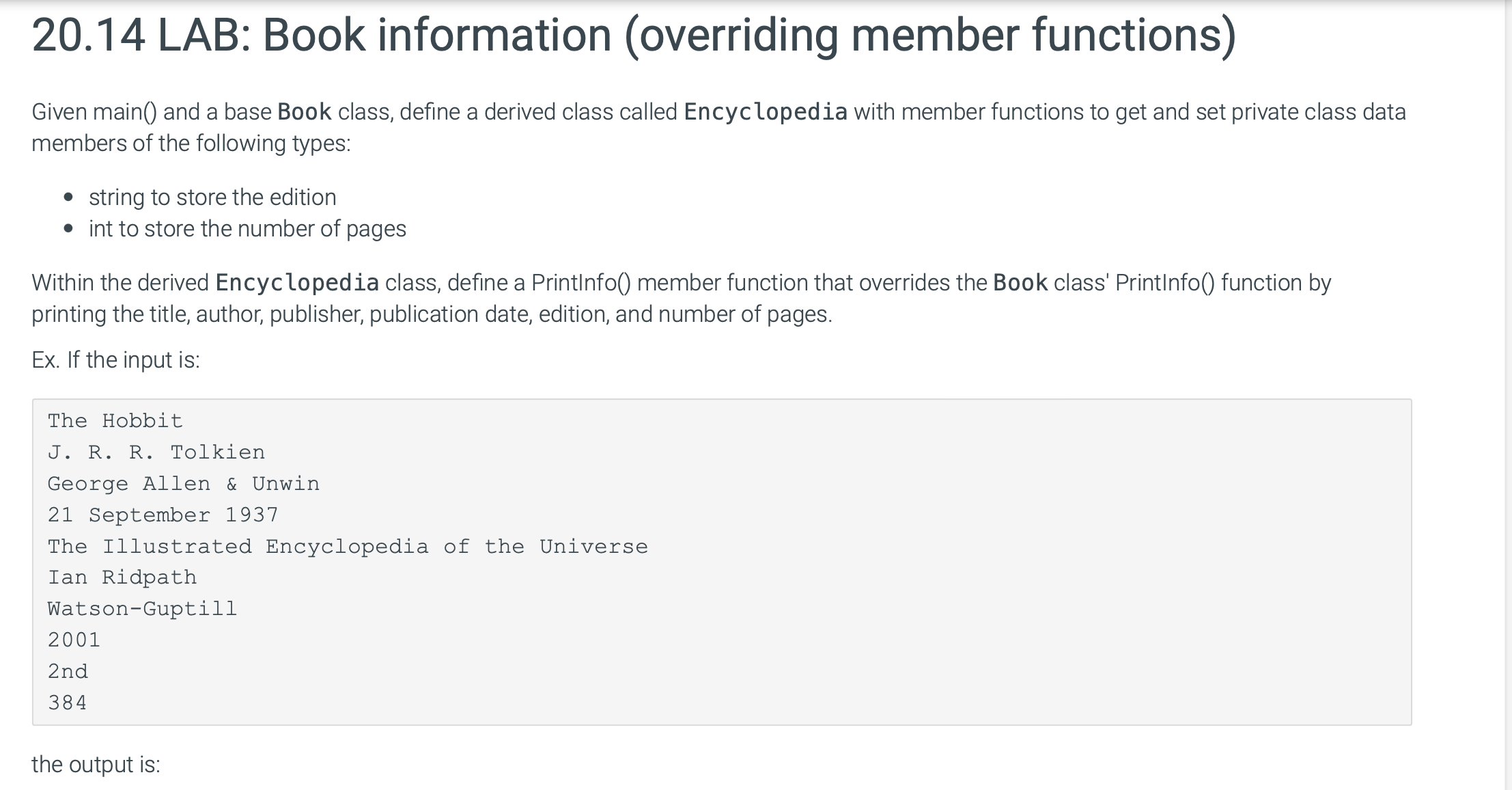 Solved Given main() and a base Book class, define a derived | Chegg.com