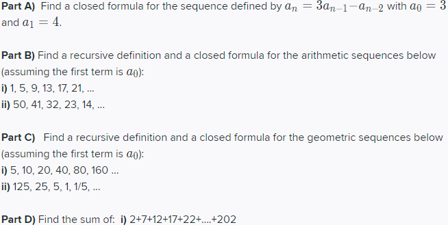 Solved 3an-1-an-2 with an 3 Part A) Find a closed formula | Chegg.com