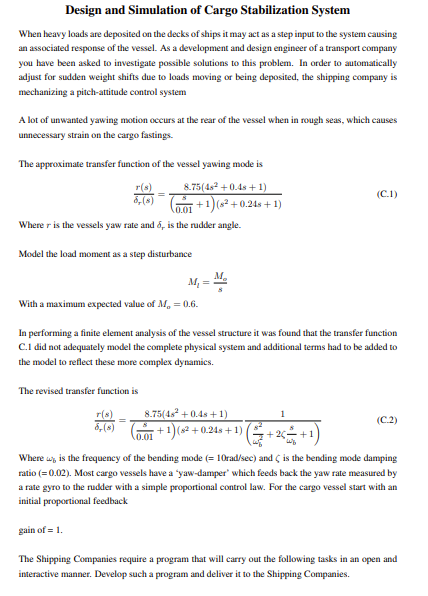 Design and Simulation of Cargo Stabilization System | Chegg.com