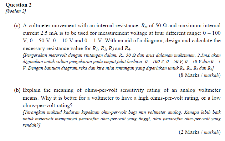 Solved (a) A voltmeter movement with an internal resistance, | Chegg.com