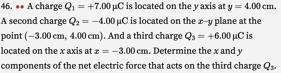 Solved 46. ∙ A charge Q1=+7.00μC is located on the y axis at | Chegg.com