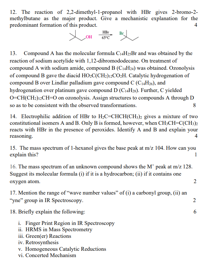Solved 12. The reaction of 2,2-dimethyl-1-propanol with HBr | Chegg.com