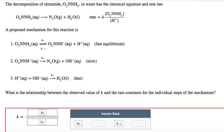 Solved The decomposition of nitramide, O2NNH2, in water has | Chegg.com