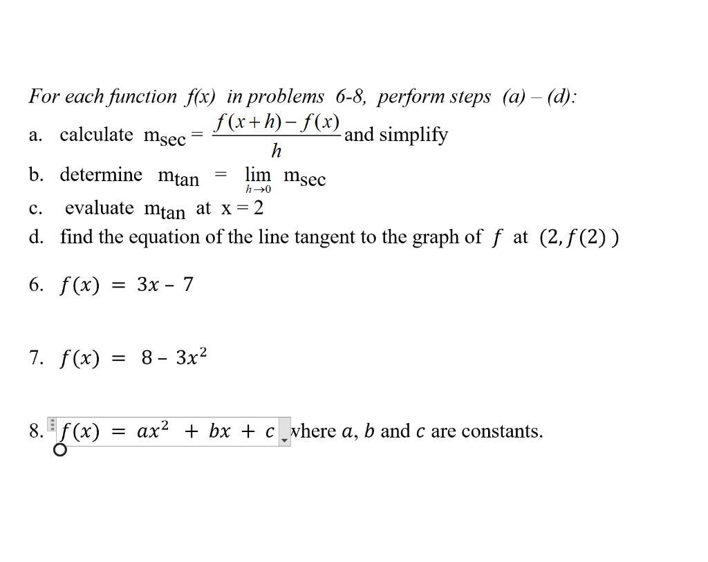 Solved For each function f(x) in problems 6-8, perform steps | Chegg.com