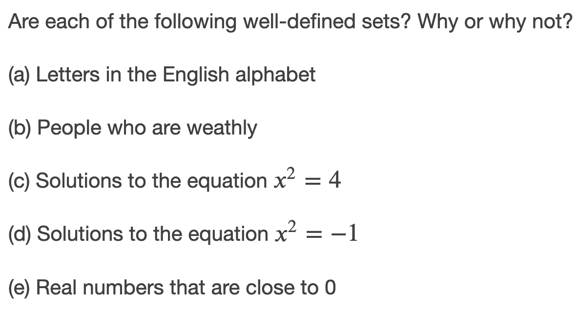 Solved Are each of the following well-defined sets? Why or | Chegg.com