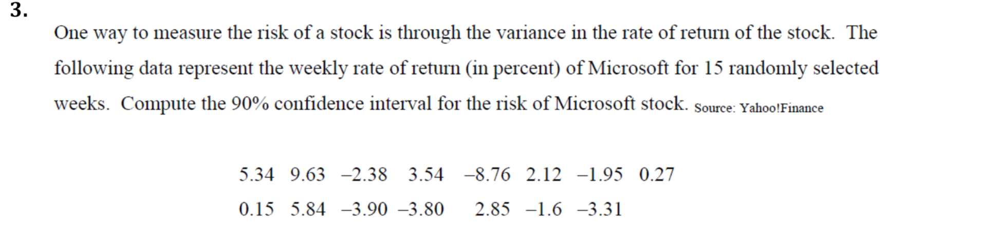 Solved 3. One way to measure the risk of a stock is through | Chegg.com
